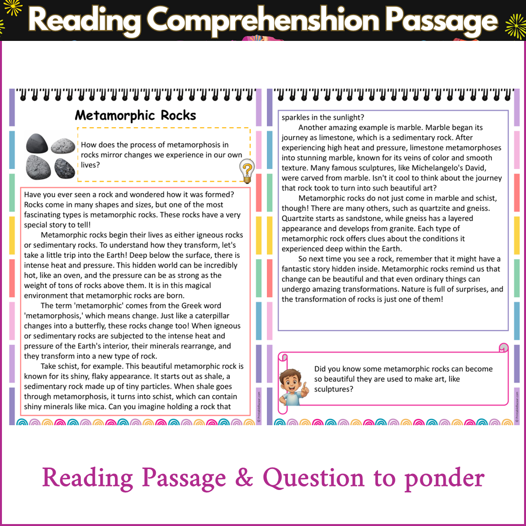 Metamorphic Rocks | Reading Comprehension Passage and Questions ...