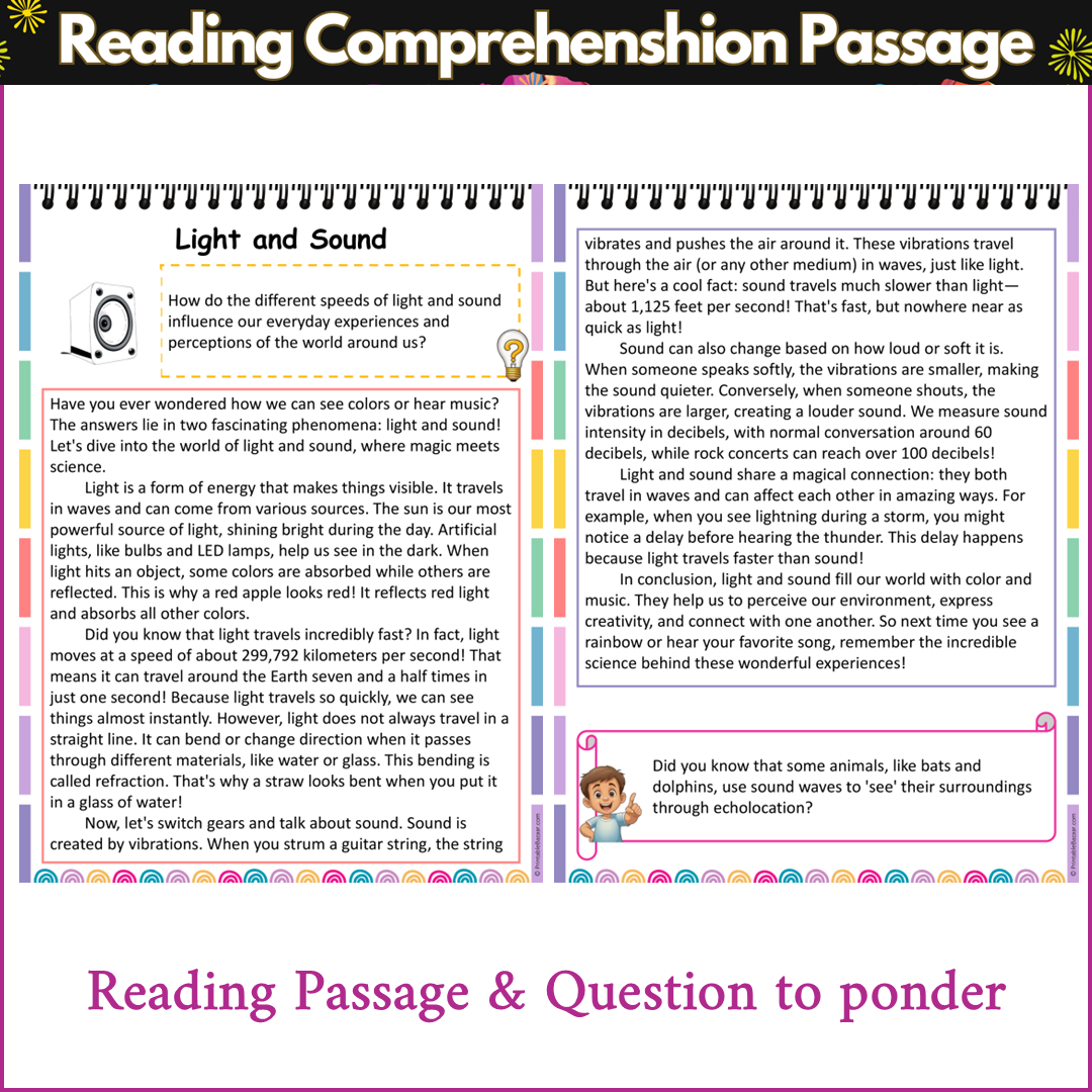 Light and Sound | Reading Comprehension Passage and Questions ...