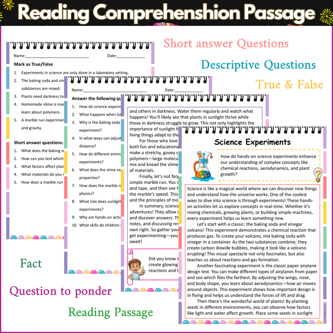 Science Experiments | Reading Comprehension Passage and Questions ...
