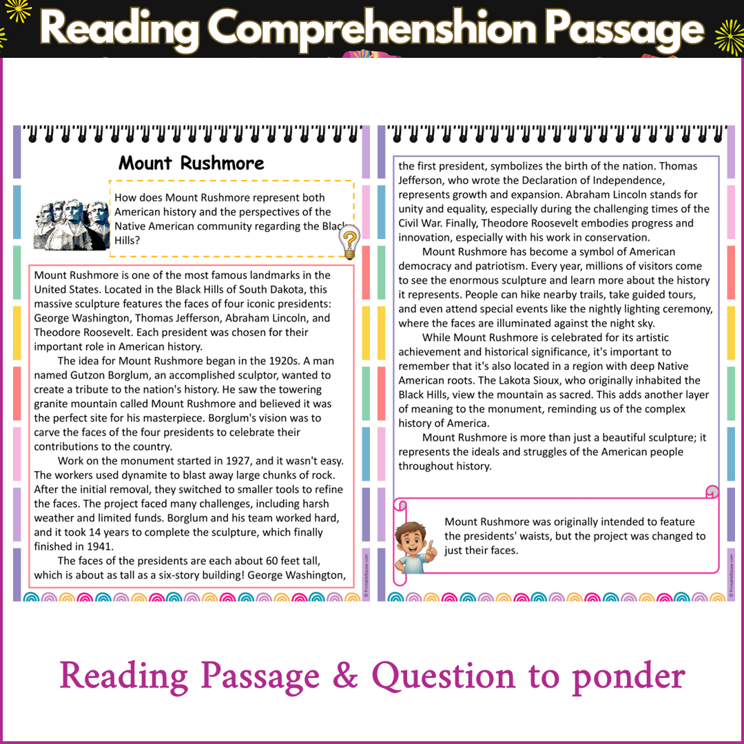 Mount Rushmore | Reading Comprehension Passage and Questions ...