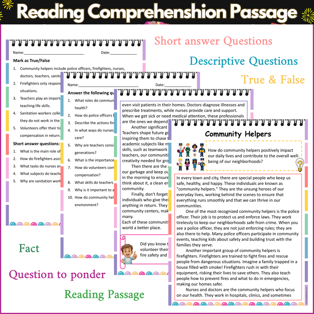 Community Helpers | Reading Comprehension Passage and Questions ...