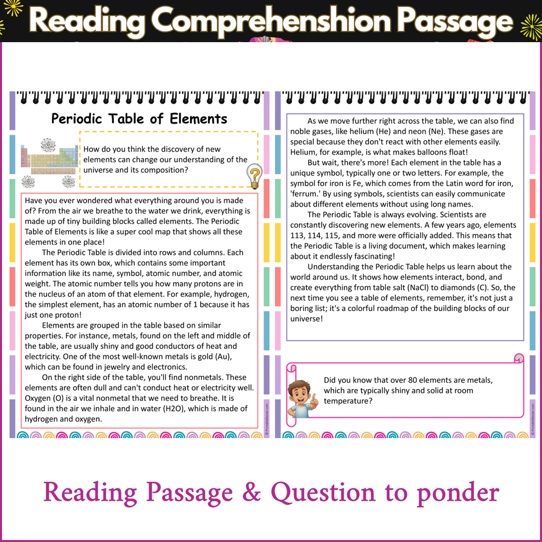 Periodic Table of Elements | Reading Comprehension Passage and Questio ...