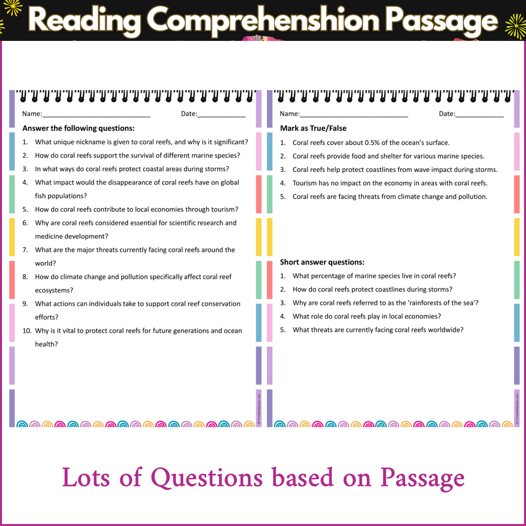 Importance of Coral Reefs | Reading Comprehension Passage and Question ...