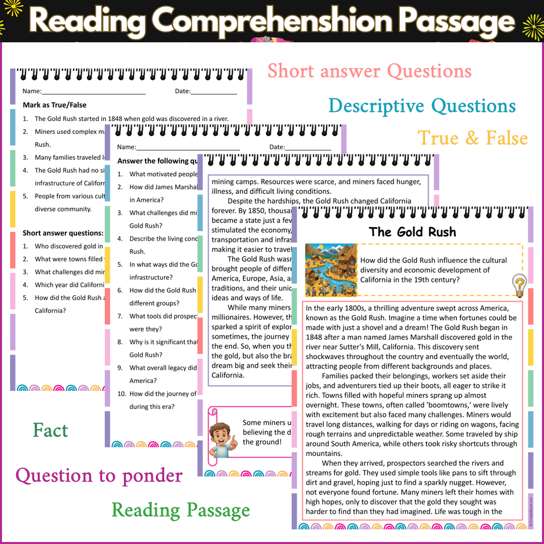 The Gold Rush | Reading Comprehension Passage and Questions ...