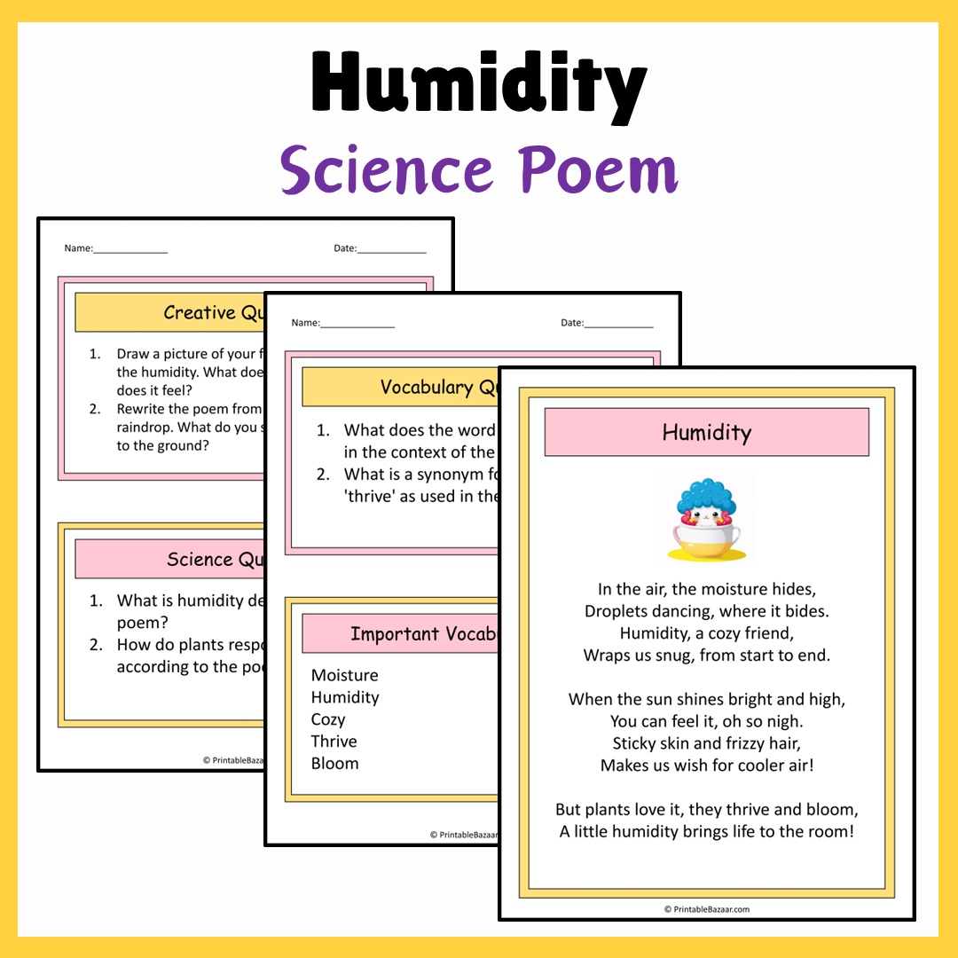 Humidity | Science Poem Reading Comprehension Activity – PrintableBazaar