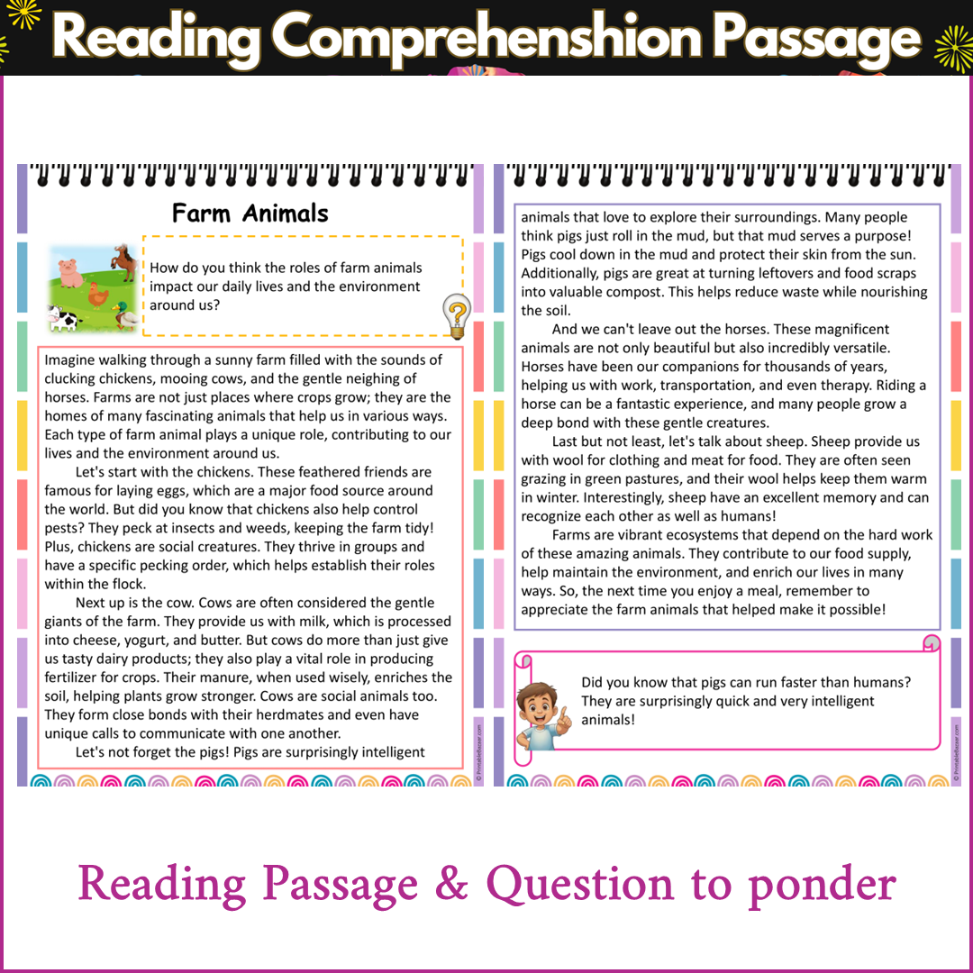 Farm Animals | Reading Comprehension Passage and Questions ...