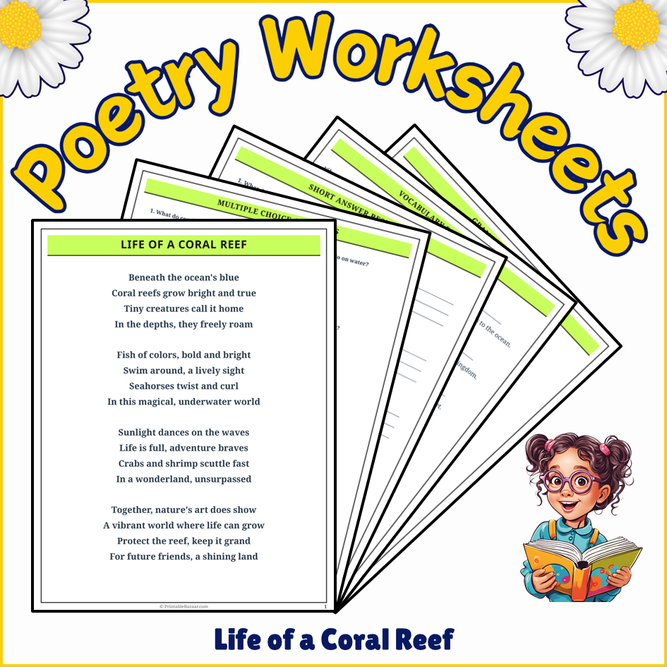 Life of a Coral Reef | Poem Grammar Worksheet Printable Activity ...