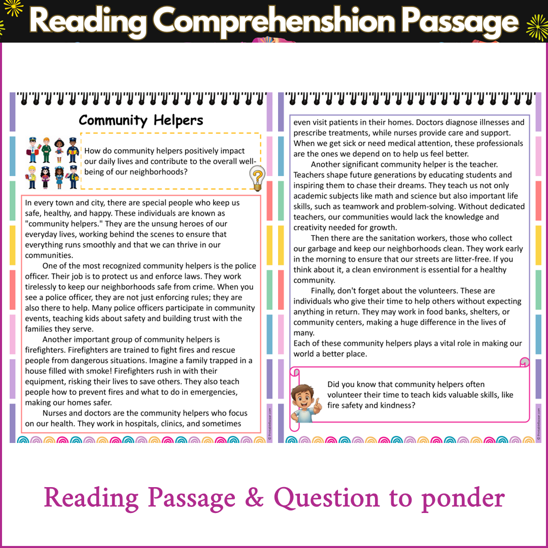 Community Helpers | Reading Comprehension Passage and Questions ...