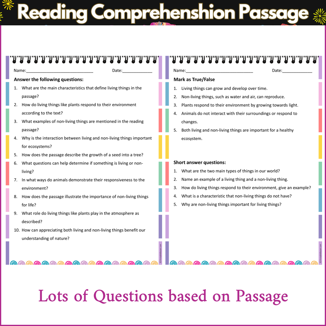 Living and Non-Living Things | Reading Comprehension Passage and Quest ...