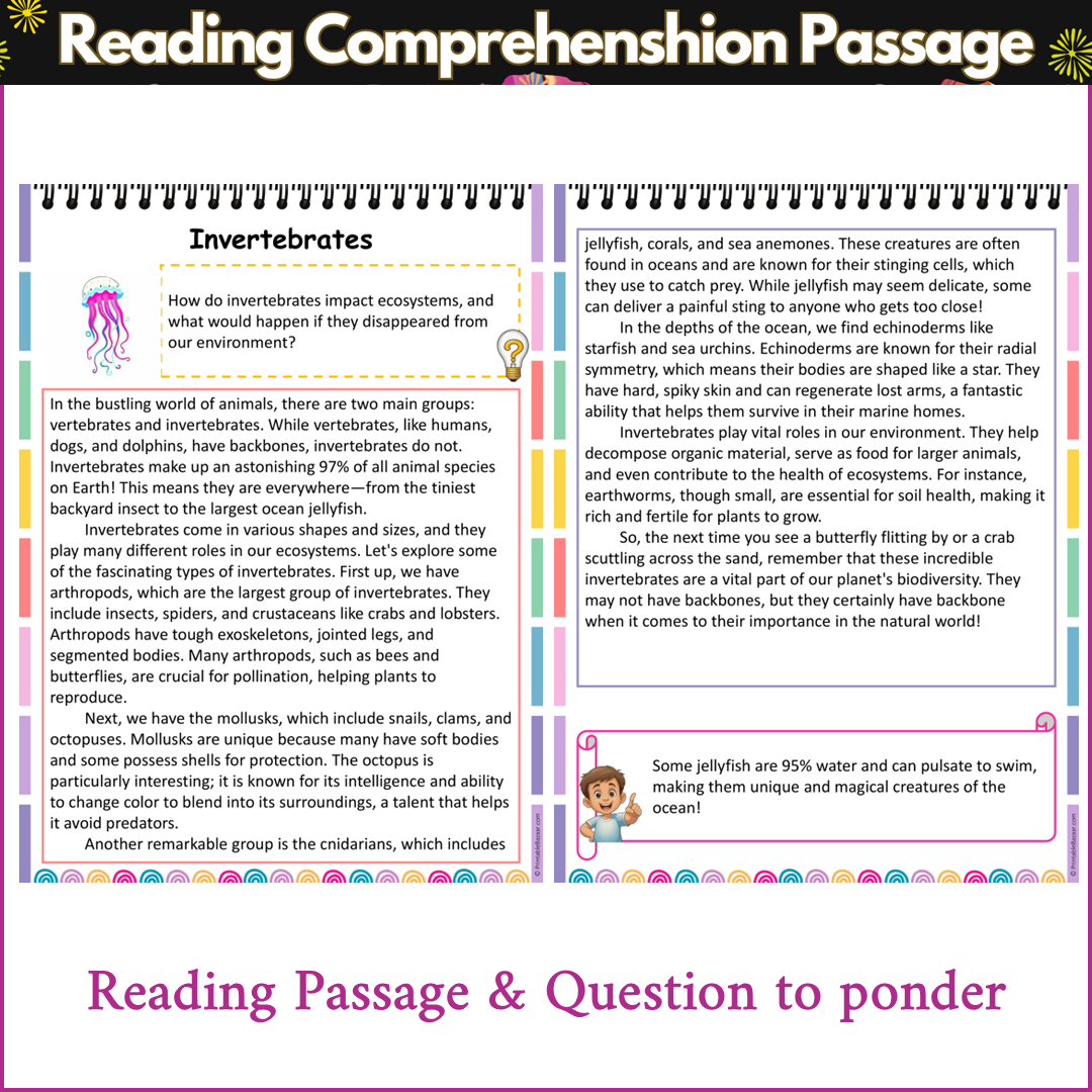 Invertebrates | Reading Comprehension Passage and Questions ...