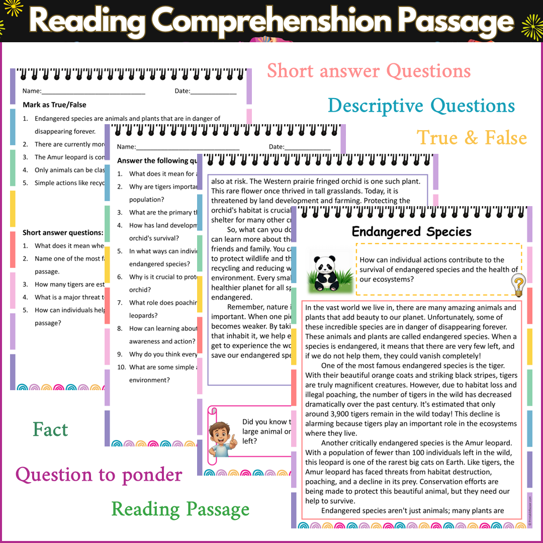 Endangered Species | Reading Comprehension Passage and Questions ...