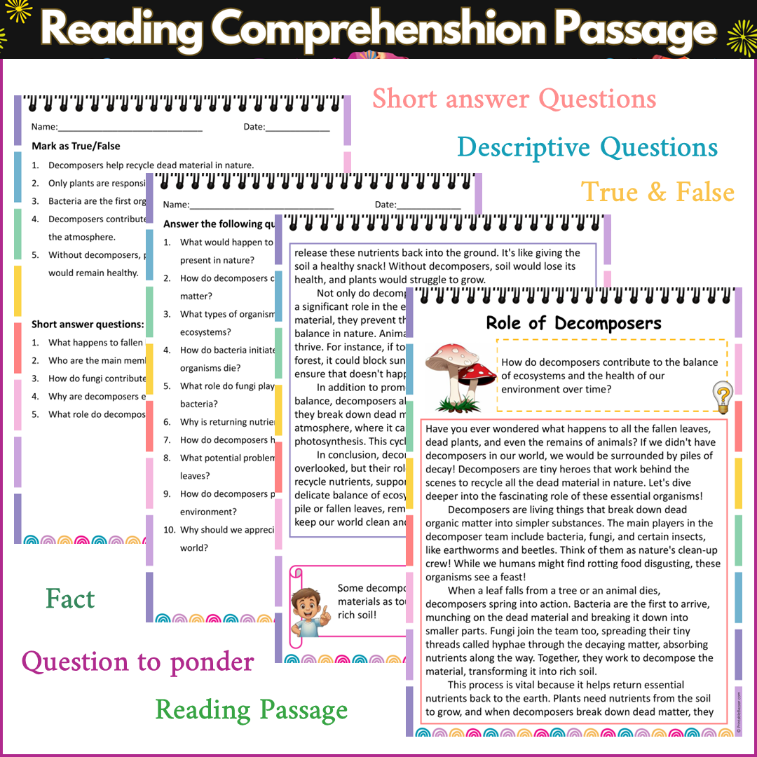 Role of Decomposers | Reading Comprehension Passage and Questions ...