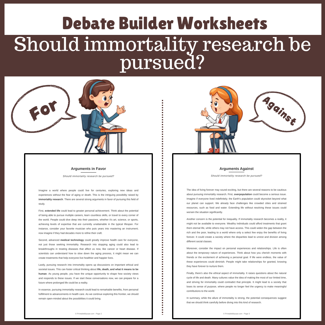 Should immortality research be pursued? | Favour and Against Worksheet ...