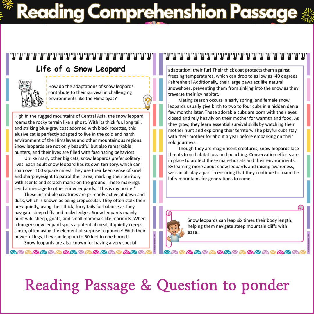 Life of a Snow Leopard | Reading Comprehension Passage and Questions ...