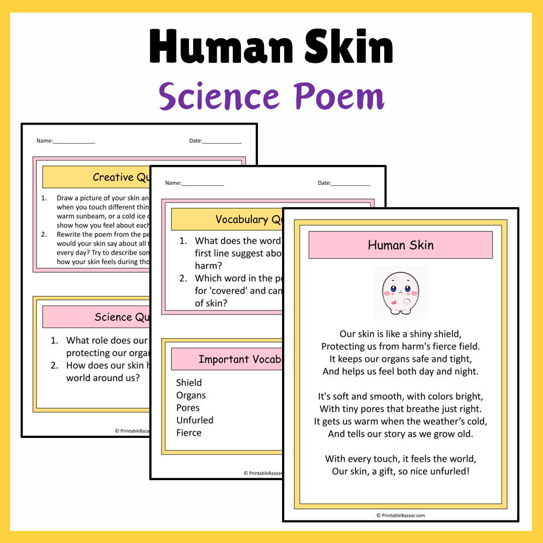 Human Skin | Science Poem Reading Comprehension Activity – PrintableBazaar