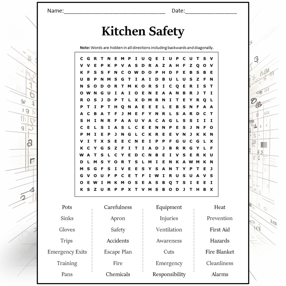 Kitchen Safety Word Search Puzzle Worksheet Activity PDF – PrintableBazaar