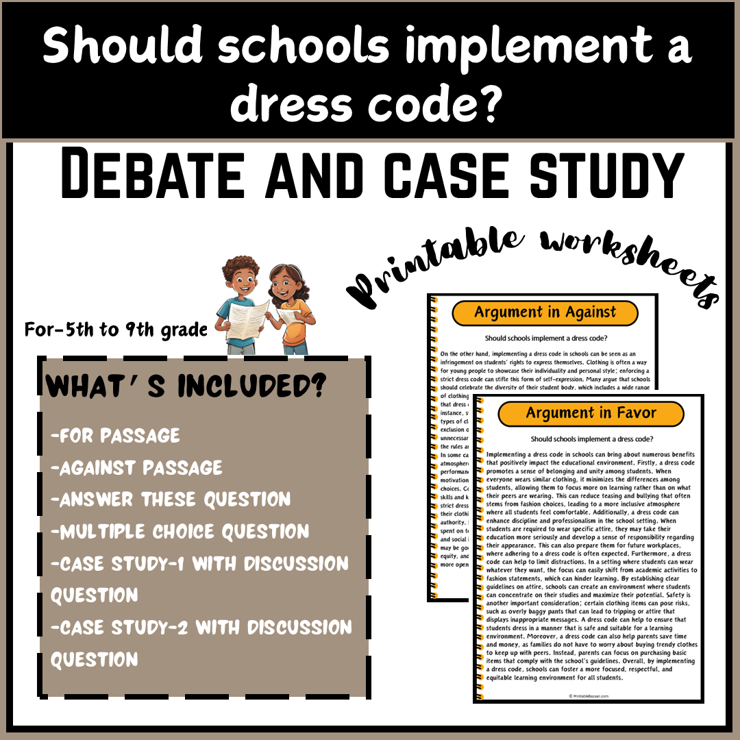 Should schools implement a dress code? | Debate Case Study Worksheet ...