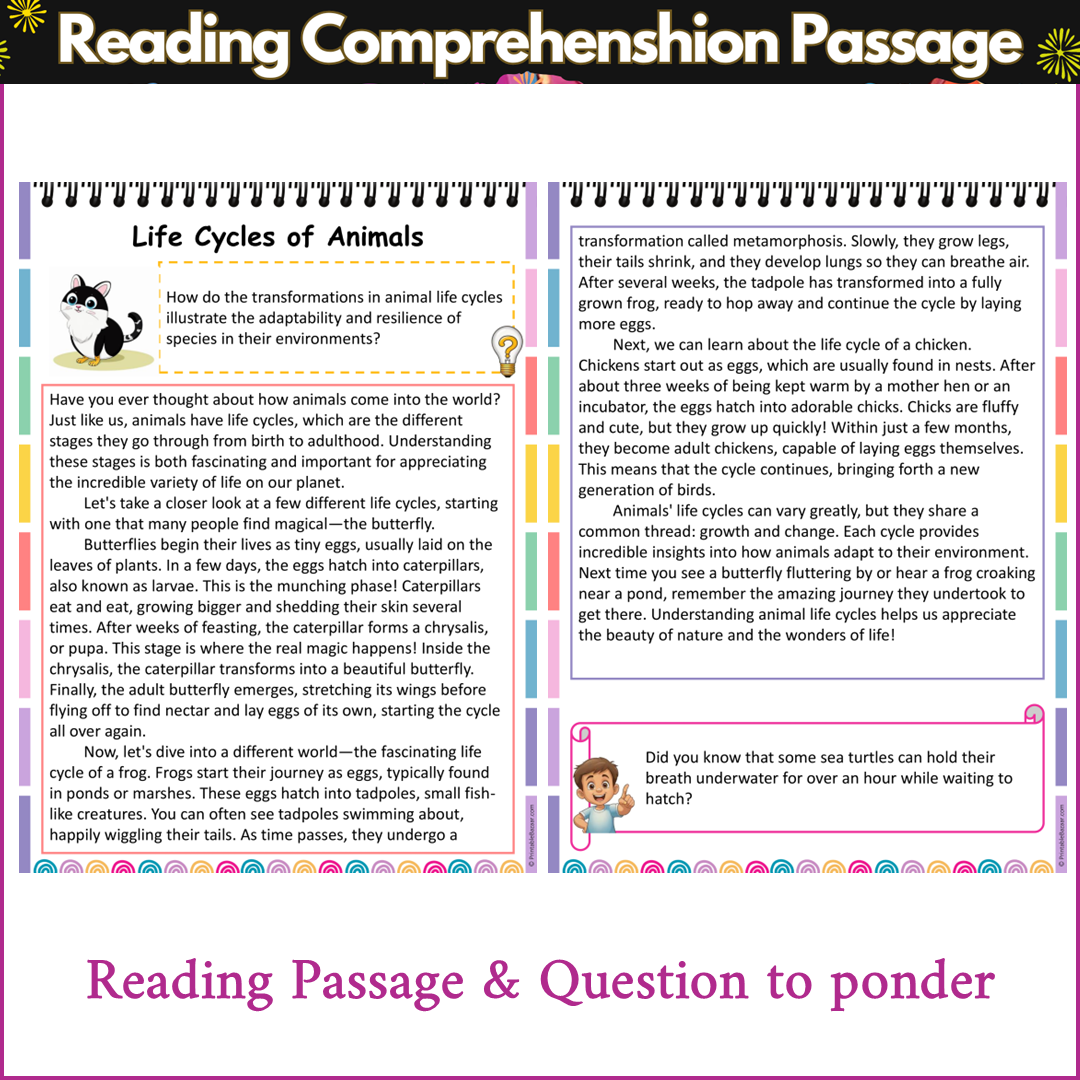 Life Cycles of Animals | Reading Comprehension Passage and Questions ...