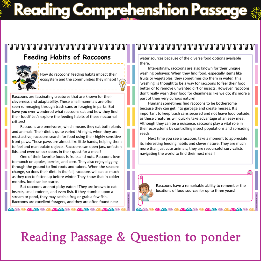 Feeding Habits of Raccoons | Reading Comprehension Passage and Questio ...