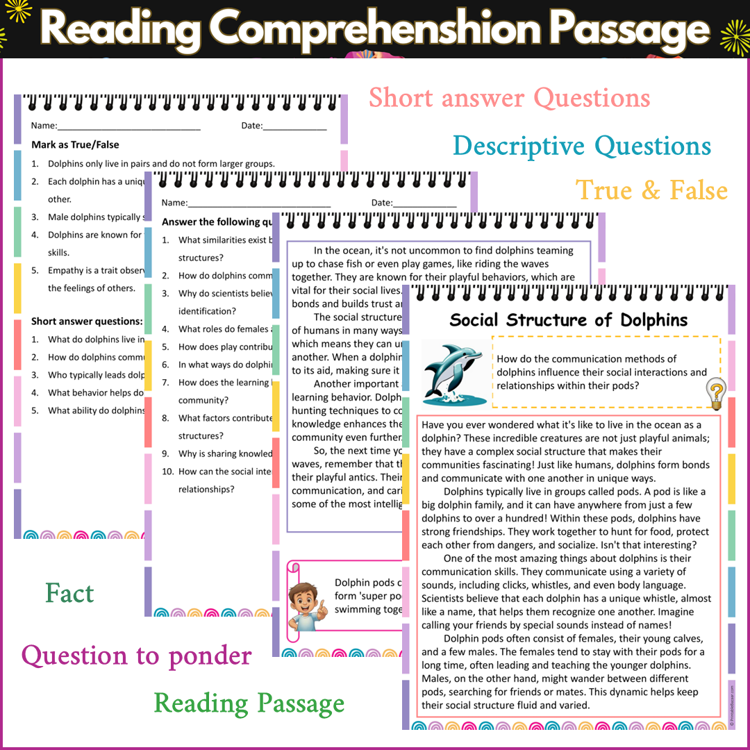 Social Structure of Dolphins | Reading Comprehension Passage and Quest ... Social Structure of Dolphins | Reading Comprehension Passage and Quest ...