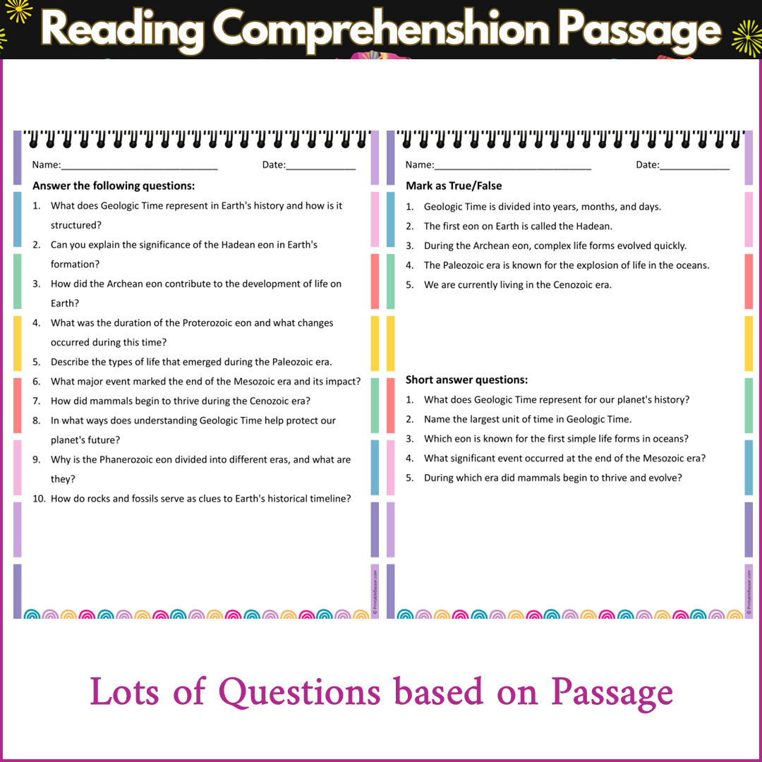 Geologic Time | Reading Comprehension Passage and Questions ...