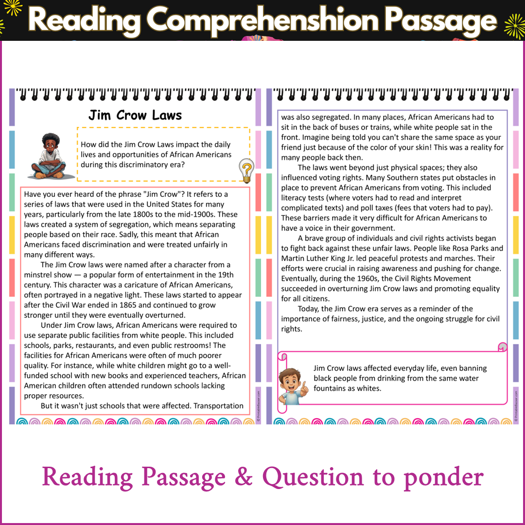 Jim Crow Laws | Reading Comprehension Passage and Questions ...