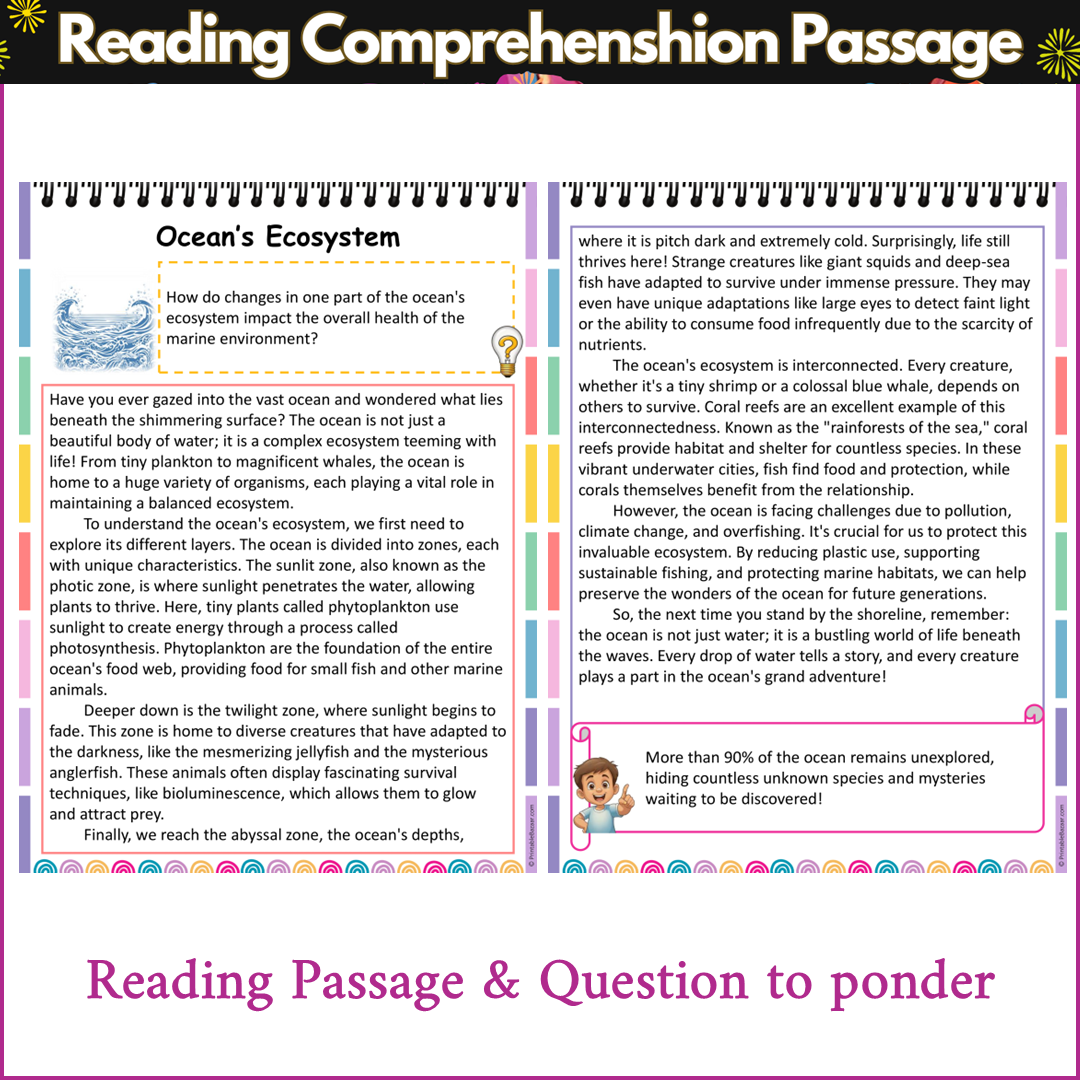 Ocean's Ecosystem | Reading Comprehension Passage and Questions ...