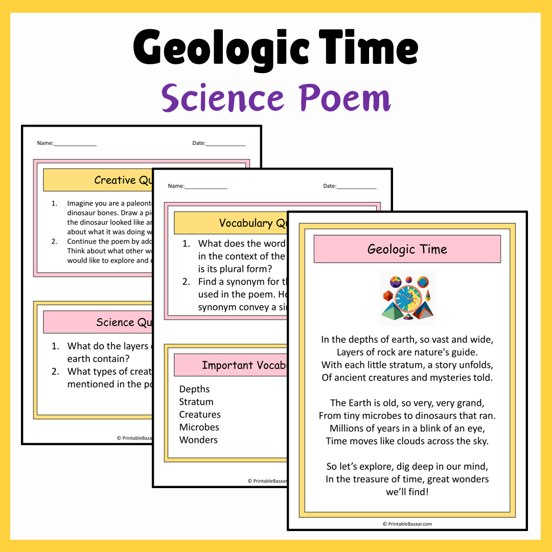 Geologic Time | Science Poem Reading Comprehension Activity ...