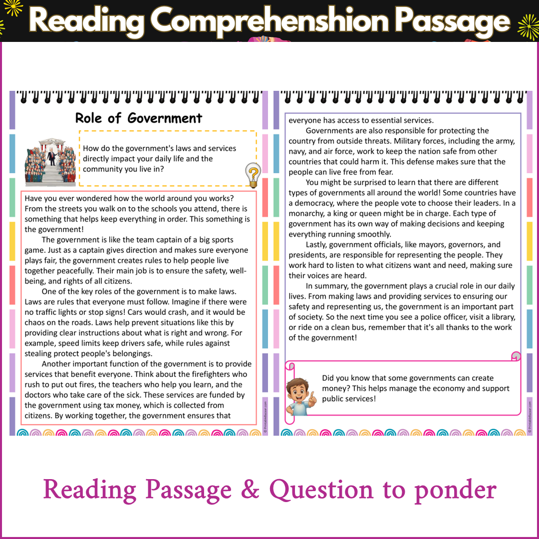 Role of Government | Reading Comprehension Passage and Questions ...