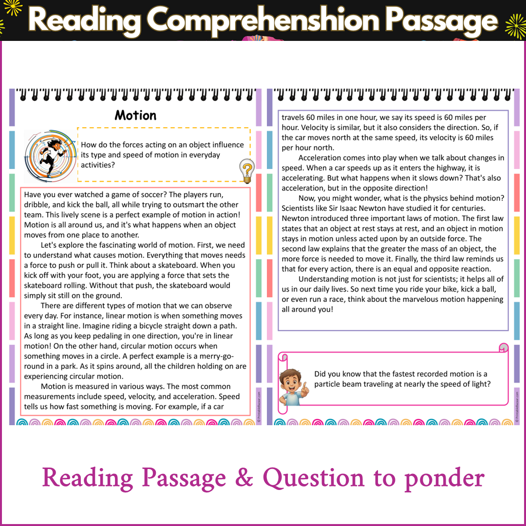 Motion | Reading Comprehension Passage and Questions – PrintableBazaar