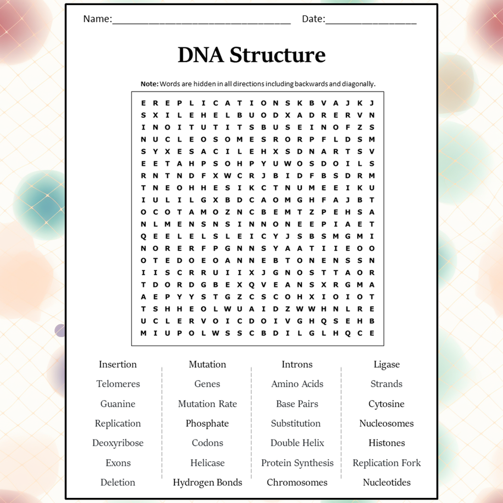 Dna Structure Word Search Puzzle Worksheet Activity PDF – PrintableBazaar