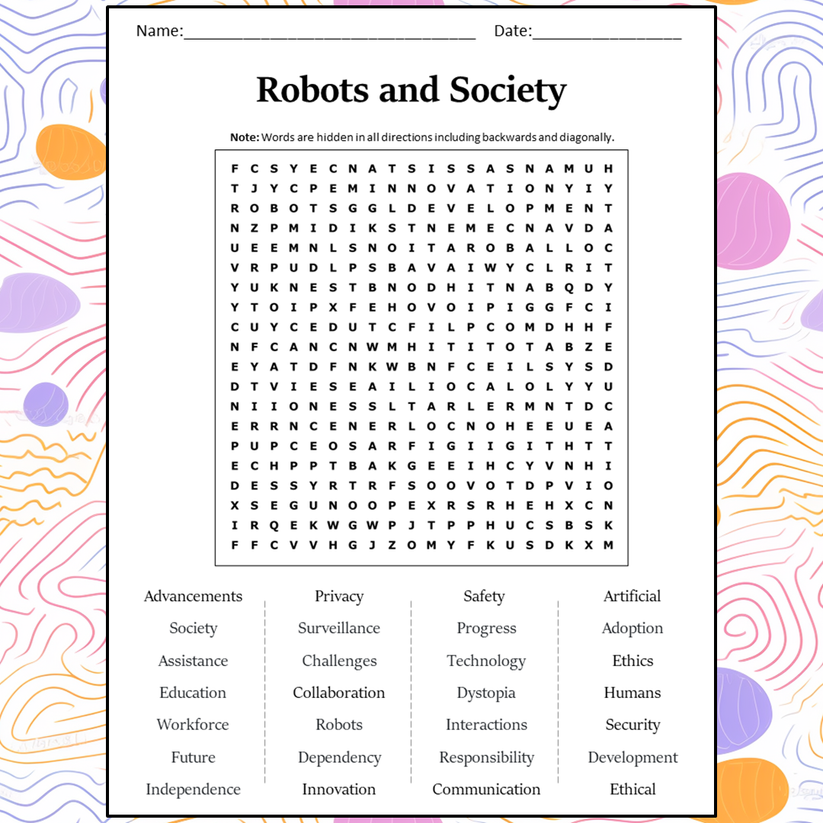 Robots And Society Word Search Puzzle Worksheet Activity PDF ...