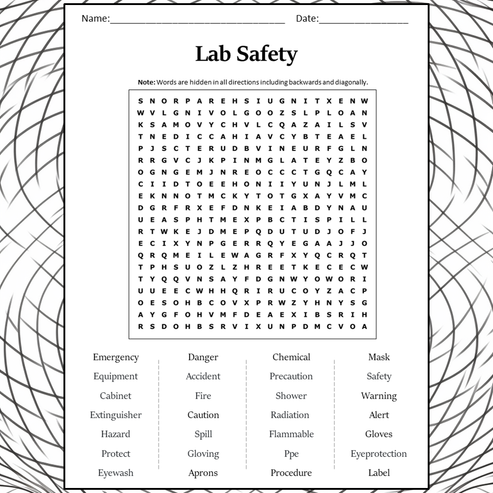 Lab Safety Word Search Puzzle Worksheet Activity PDF – PrintableBazaar
