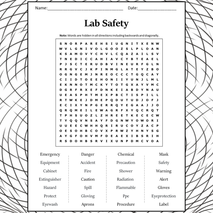 Lab Safety Word Search Puzzle Worksheet Activity PDF – PrintableBazaar