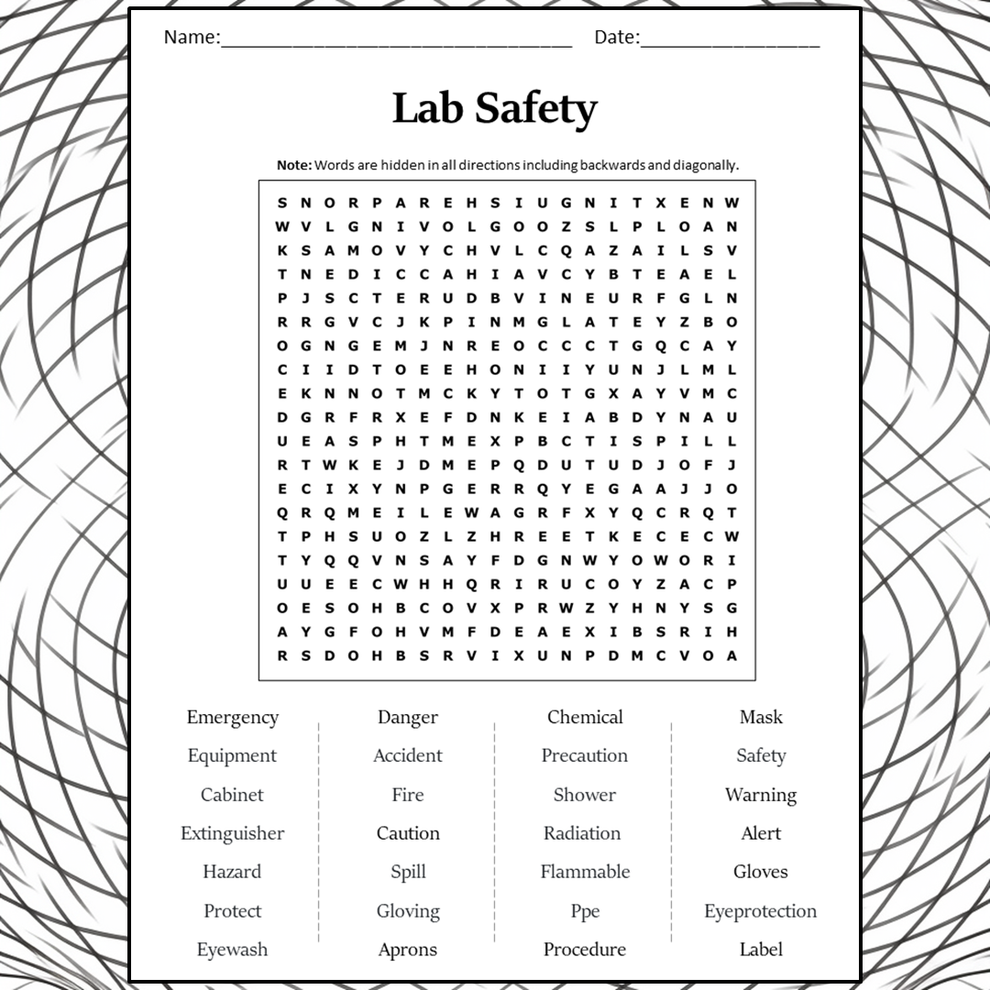 Lab Safety Word Search Puzzle Worksheet Activity PDF – PrintableBazaar
