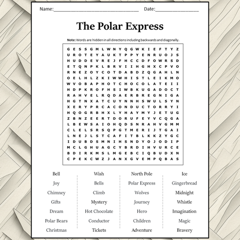 The Polar Express Word Search Puzzle Worksheet Activity PDF ...
