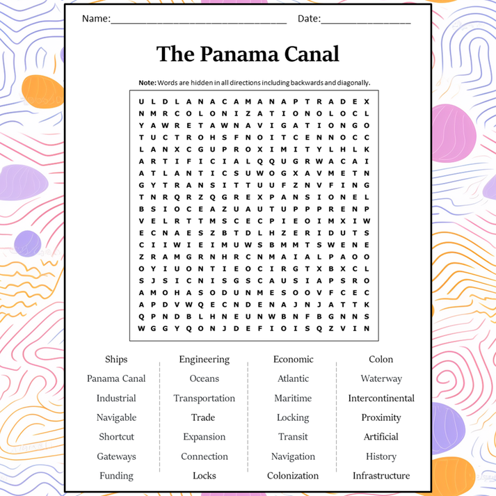 The Panama Canal Word Search Puzzle Worksheet Activity PDF ...
