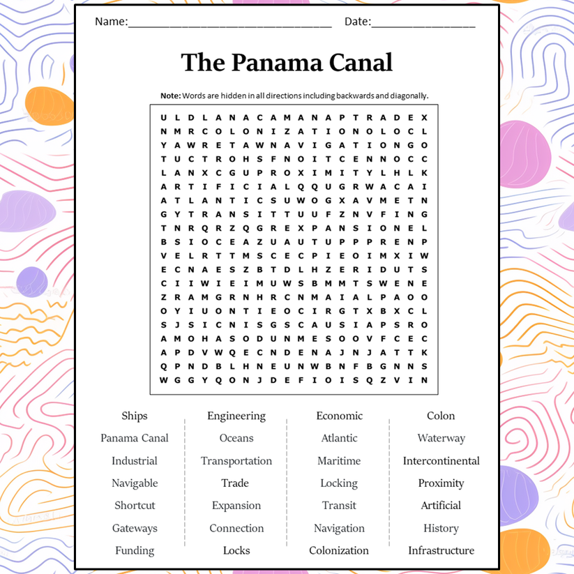 The Panama Canal Word Search Puzzle Worksheet Activity Pdf