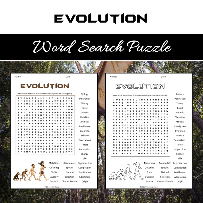 Evolution Word Search Puzzle Worksheet PDF – PrintableBazaar