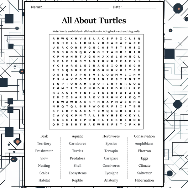 All About Turtles Word Search Puzzle Worksheet Activity PDF ...