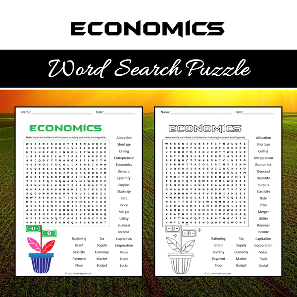 Economics Word Search Puzzle Worksheet PDF – PrintableBazaar