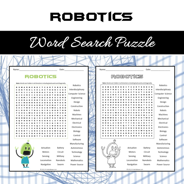 Robotics Word Search Puzzle Worksheet PDF – PrintableBazaar