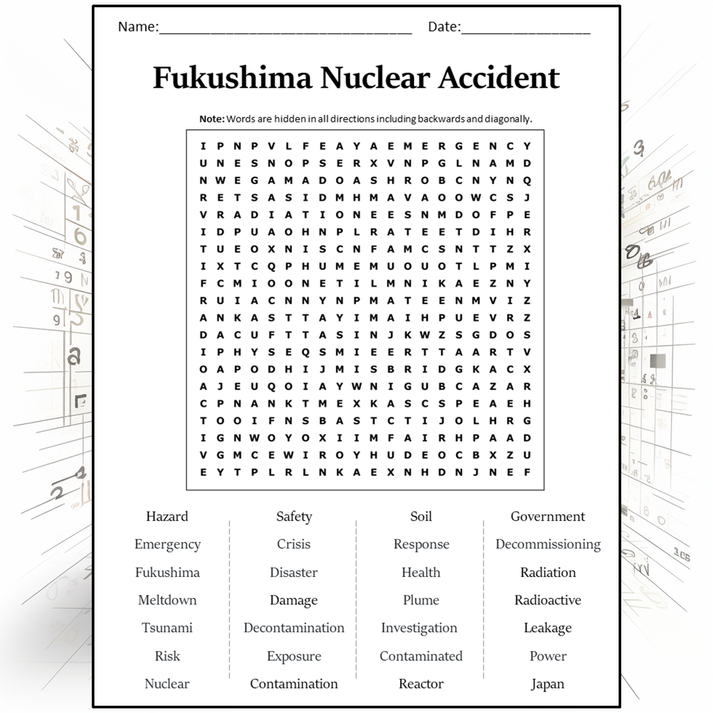 Fukushima Nuclear Accident Word Search Puzzle Worksheet Activity PDF ...