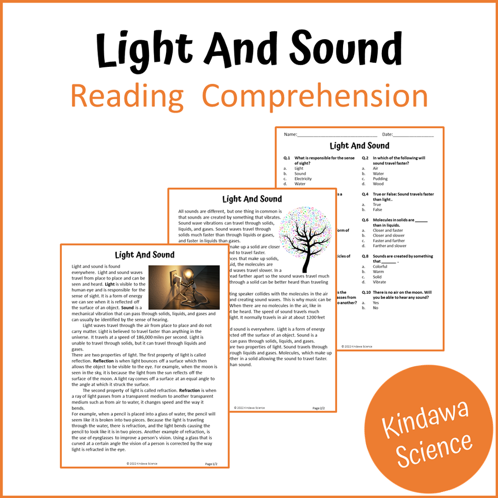 Light And Sound Reading Comprehension Passage and Questions | Printabl ...