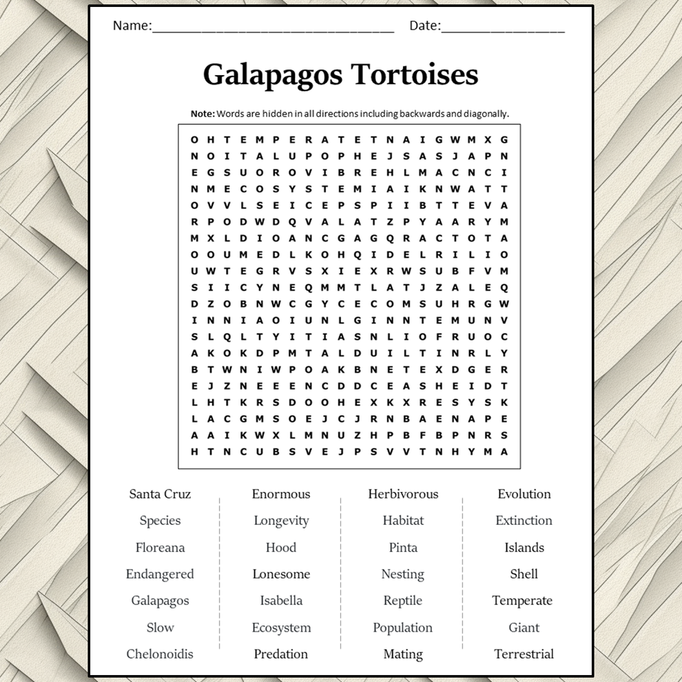 Galapagos Tortoises Word Search Puzzle Worksheet Activity PDF ...