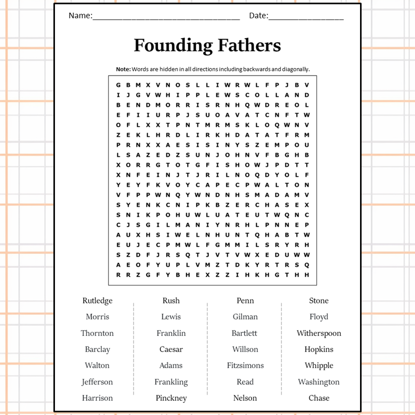 Founding Fathers Word Search Puzzle Worksheet Activity PDF ...