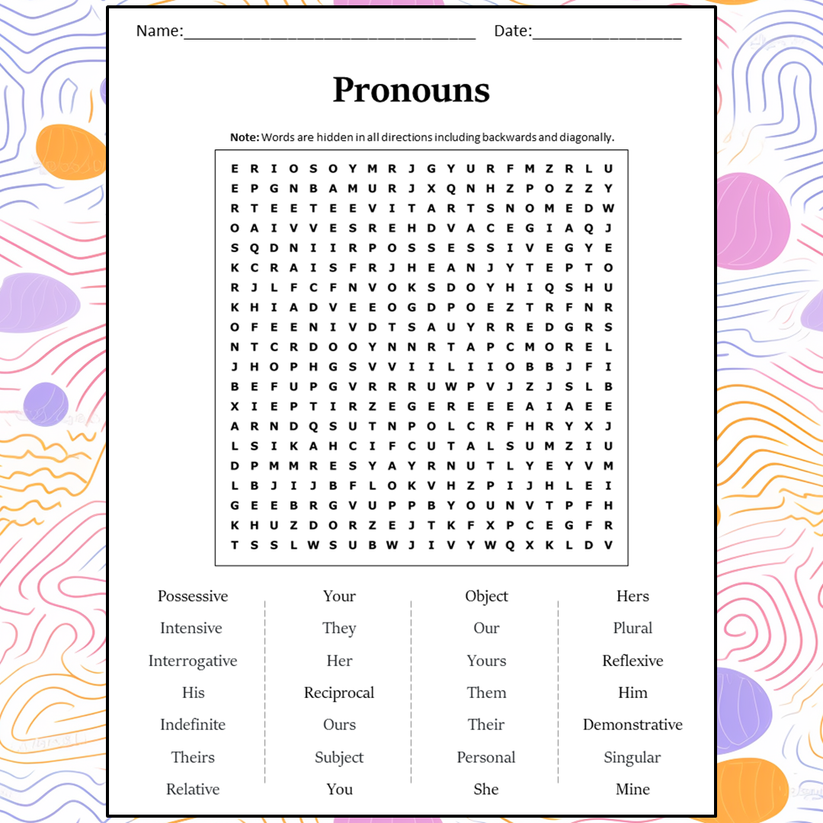 Pronouns Word Search Puzzle Worksheet Activity PDF – PrintableBazaar