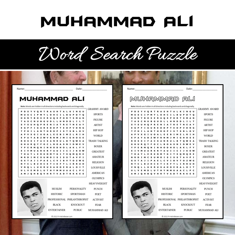 Muhammad Ali Word Search Puzzle Worksheet PDF – PrintableBazaar
