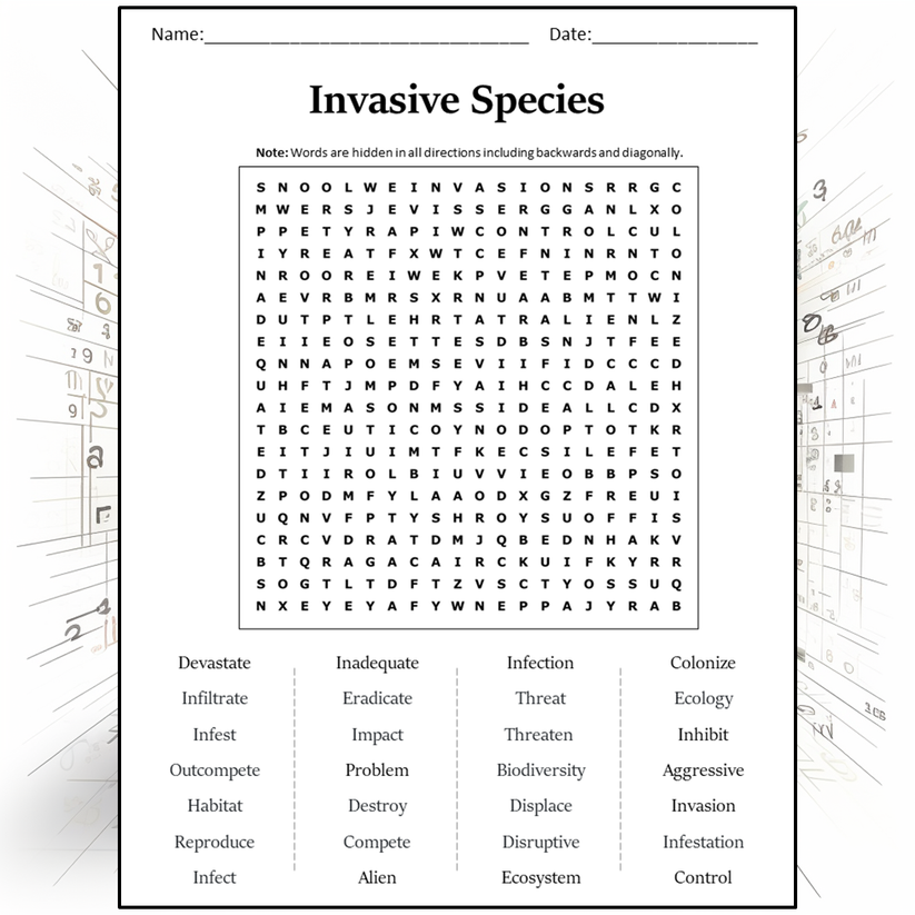 Invasive Species Word Search Puzzle Worksheet Activity PDF ...