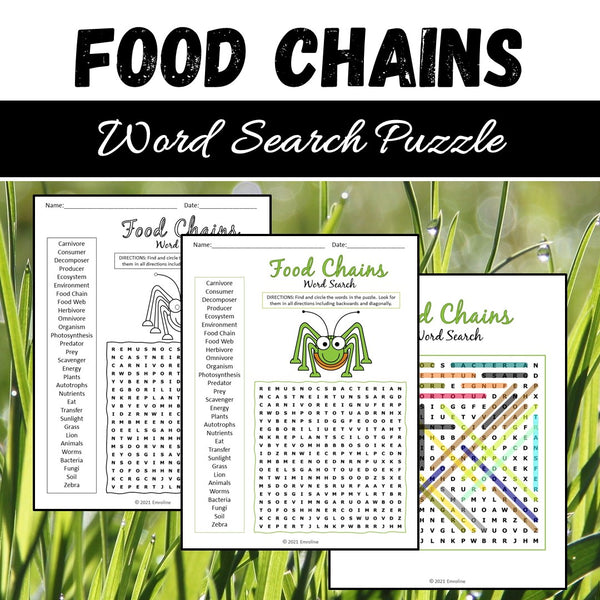 Food Chains Word Search Puzzle Worksheet PDF – PrintableBazaar